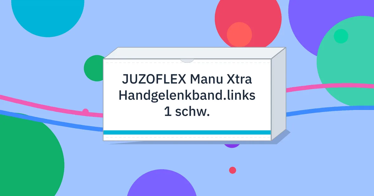Symbolbild: Packung mit der Aufschrift JUZOFLEX Manu Xtra Handgelenkband.links 1 schw. (PZN 16635143) – Verfügbarkeit und Bezug in Apotheken in Frankfurt am Main