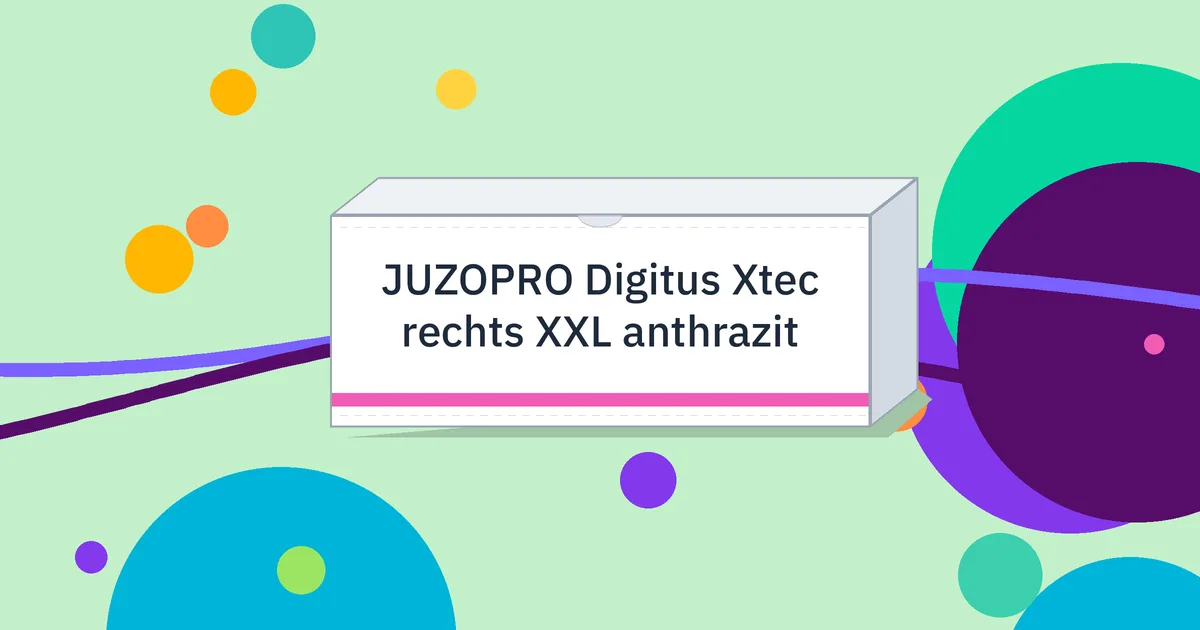 Symbolbild: Packung mit der Aufschrift JUZOPRO Digitus Xtec rechts XXL anthrazit (PZN 16766589) – Verfügbarkeit und Bezug in Apotheken in Frankfurt am Main