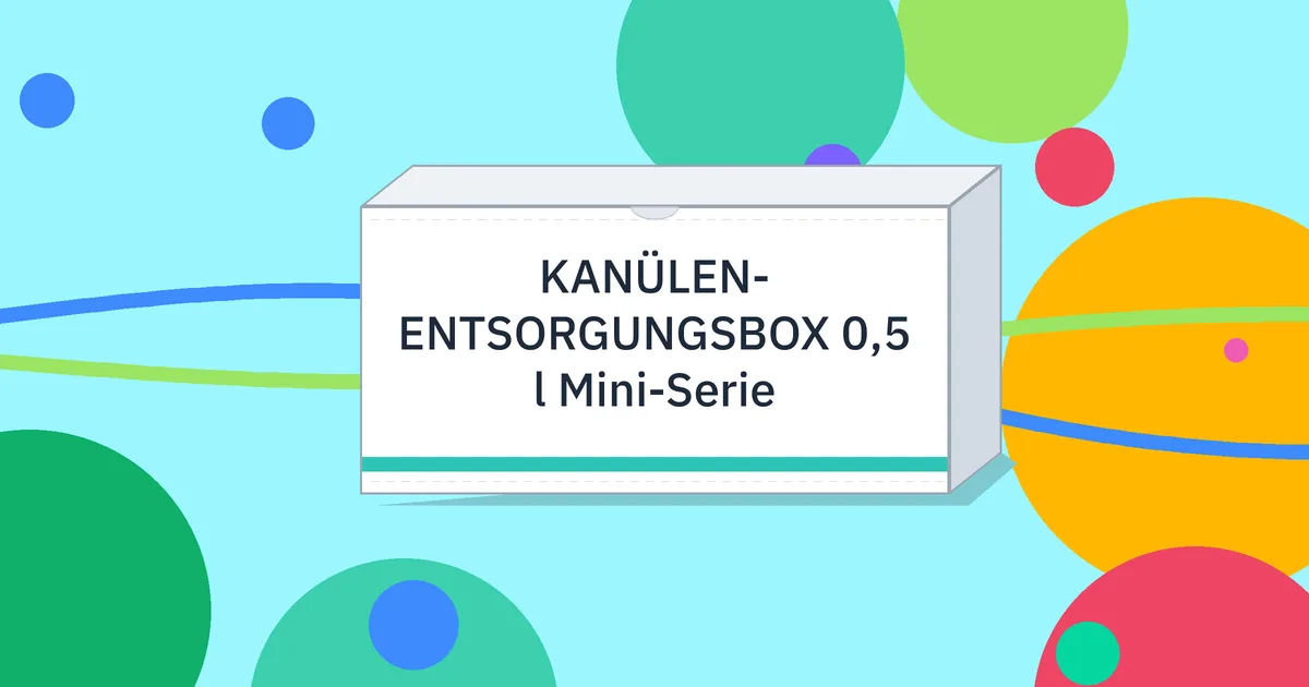 Symbolbild: Packung mit der Aufschrift KANÜLEN-ENTSORGUNGSBOX 0,5 l Mini-Serie (PZN 18386968) – Verfügbarkeit und Bezug in Apotheken in Frankfurt am Main