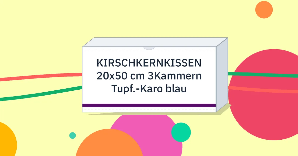 Symbolbild: Packung mit der Aufschrift KIRSCHKERNKISSEN 20x50 cm 3Kammern Tupf.-Karo blau (PZN 18389493) – Verfügbarkeit und Bezug in Apotheken in Frankfurt am Main