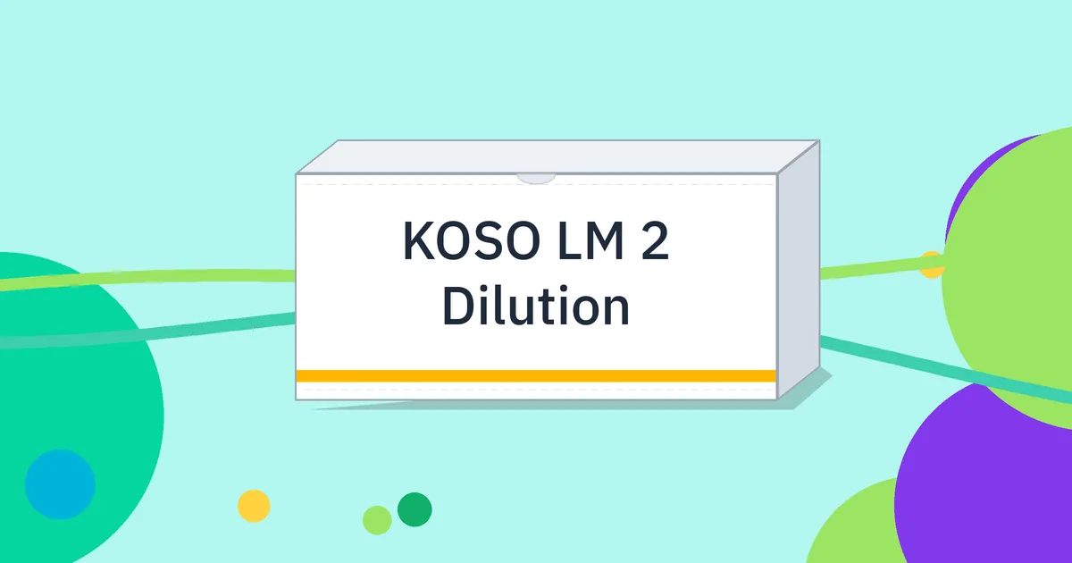 Symbolbild: Packung mit der Aufschrift KOSO LM 2 Dilution (PZN 13519761) – Verfügbarkeit und Bezug in Apotheken in Frankfurt am Main