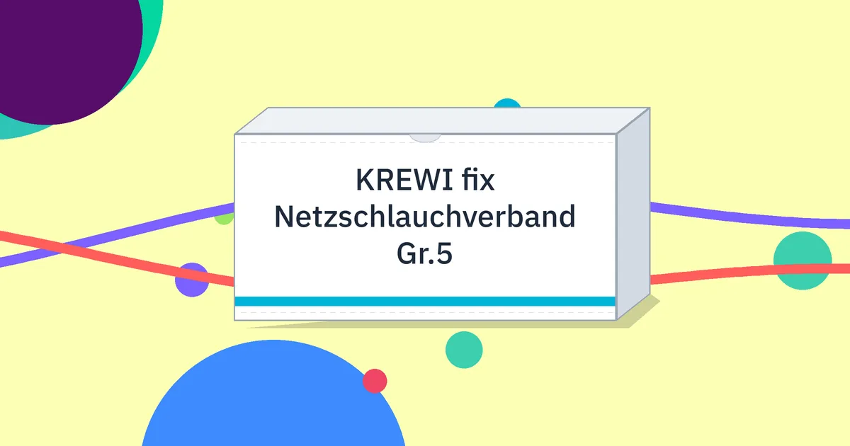 Symbolbild: Packung mit der Aufschrift KREWI fix Netzschlauchverband Gr.5 (PZN 03761656) – Verfügbarkeit und Bezug in Apotheken in Frankfurt am Main