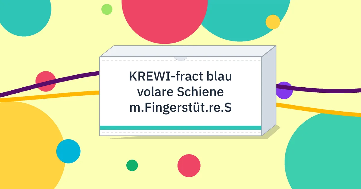 Symbolbild: Packung mit der Aufschrift KREWI-fract blau volare Schiene m.Fingerstüt.re.S (PZN 17299629) – Verfügbarkeit und Bezug in Apotheken in Frankfurt am Main