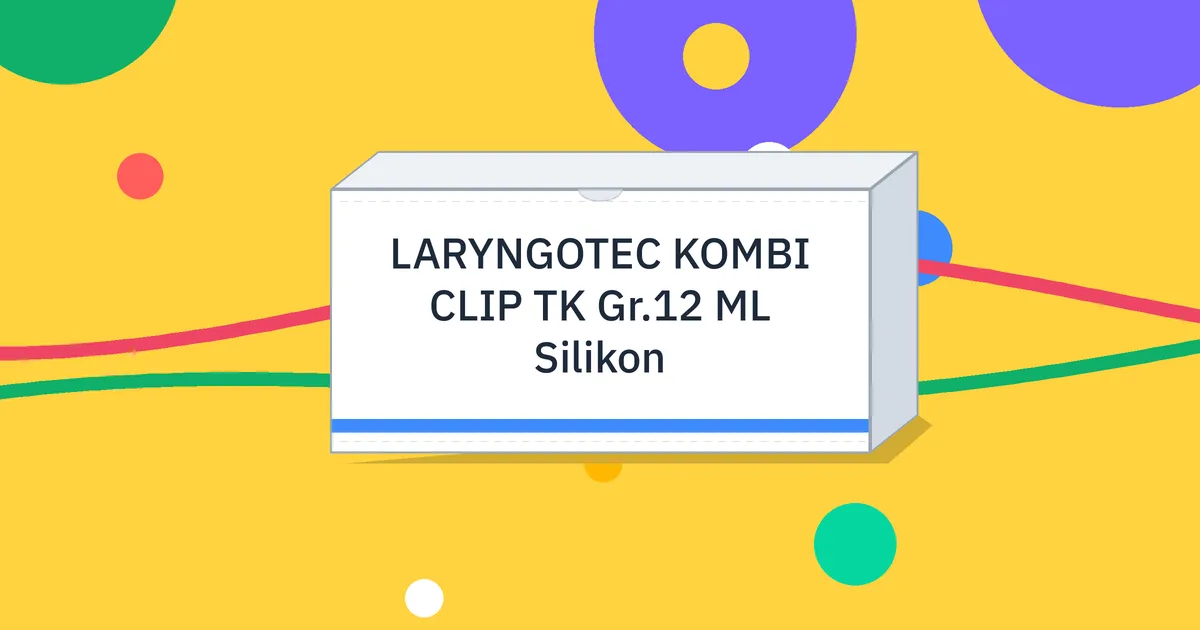 Symbolbild: Packung mit der Aufschrift LARYNGOTEC KOMBI CLIP TK Gr.12 ML Silikon (PZN 09538787) – Verfügbarkeit und Bezug in Apotheken in Frankfurt am Main