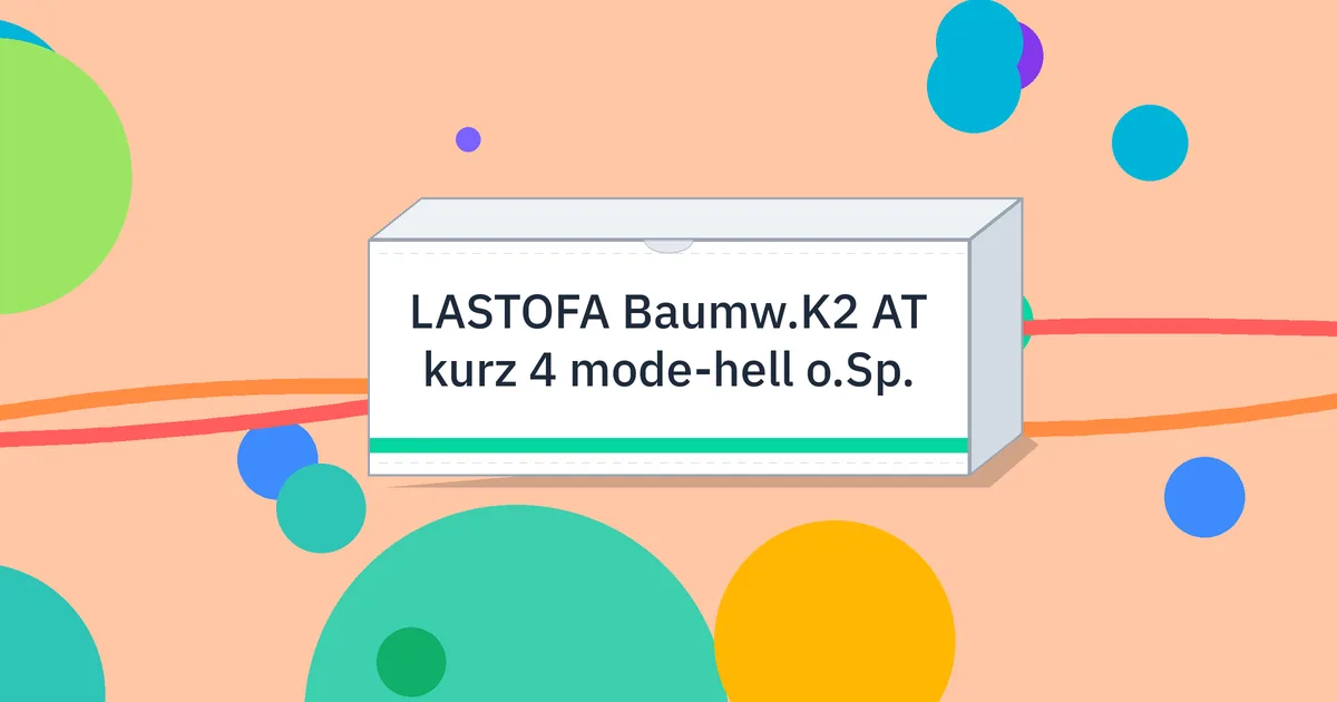 Symbolbild: Packung mit der Aufschrift LASTOFA Baumw.K2 AT kurz 4 mode-hell o.Sp. (PZN 01952145) – Verfügbarkeit und Bezug in Apotheken in Frankfurt am Main