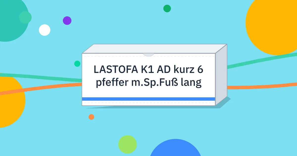 Symbolbild: Packung mit der Aufschrift LASTOFA K1 AD kurz 6 pfeffer m.Sp.Fuß lang (PZN 13788366) – Verfügbarkeit und Bezug in Apotheken in Frankfurt am Main