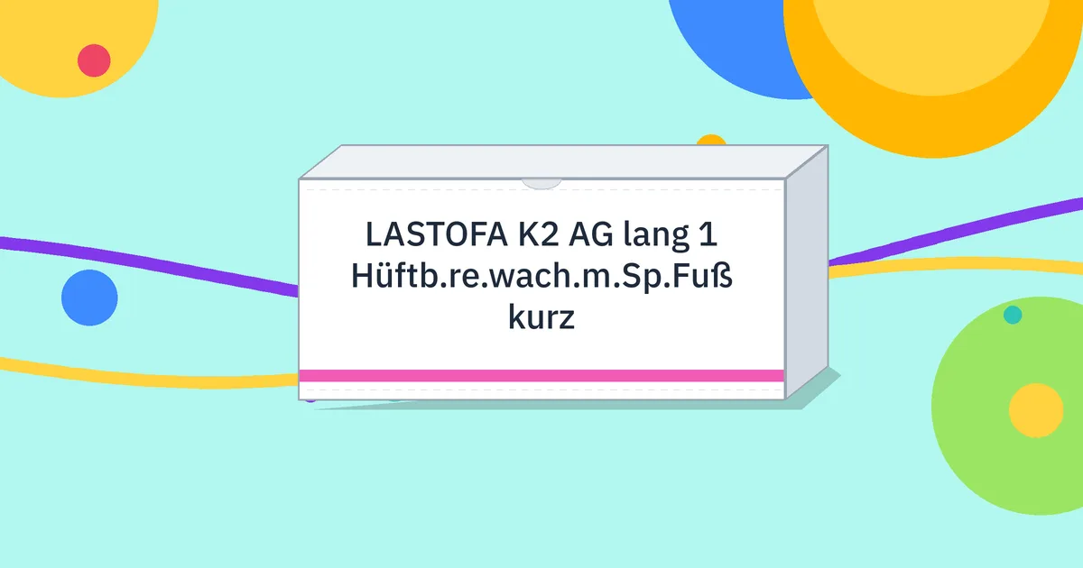 Symbolbild: Packung mit der Aufschrift LASTOFA K2 AG lang 1 Hüftb.re.wach.m.Sp.Fuß kurz (PZN 13810485) – Verfügbarkeit und Bezug in Apotheken in Frankfurt am Main