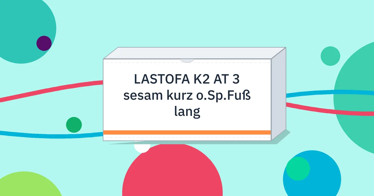 Symbolbild: Packung mit der Aufschrift LASTOFA K2 AT 3 sesam kurz o.Sp.Fuß lang (PZN 14151659) – Verfügbarkeit und Bezug in Apotheken in Frankfurt am Main