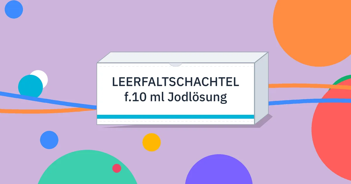 Symbolbild: Packung mit der Aufschrift LEERFALTSCHACHTEL f.10 ml Jodlösung (PZN 18222563) – Verfügbarkeit und Bezug in Apotheken in Frankfurt am Main