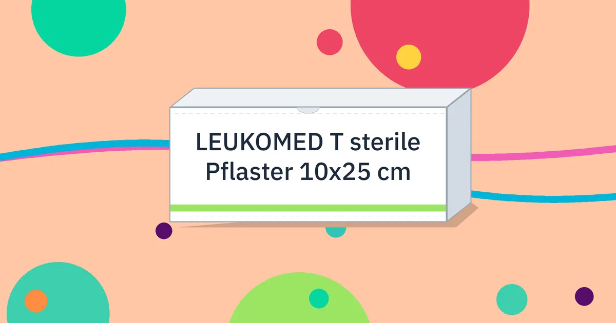 Symbolbild: Packung mit der Aufschrift LEUKOMED T sterile Pflaster 10x25 cm (PZN 16002171) – Verfügbarkeit und Bezug in Apotheken in Frankfurt am Main