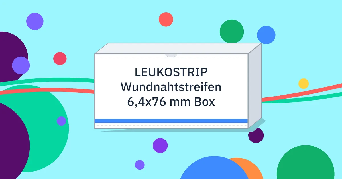 Symbolbild: Packung mit der Aufschrift LEUKOSTRIP Wundnahtstreifen 6,4x76 mm Box (PZN 17832118) – Verfügbarkeit und Bezug in Apotheken in Frankfurt am Main
