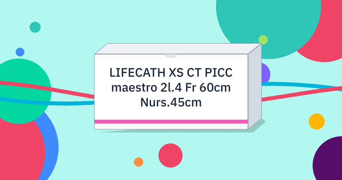 Symbolbild: Packung mit der Aufschrift LIFECATH XS CT PICC maestro 2l.4 Fr 60cm Nurs.45cm (PZN 19127714) – Verfügbarkeit und Bezug in Apotheken in Frankfurt am Main