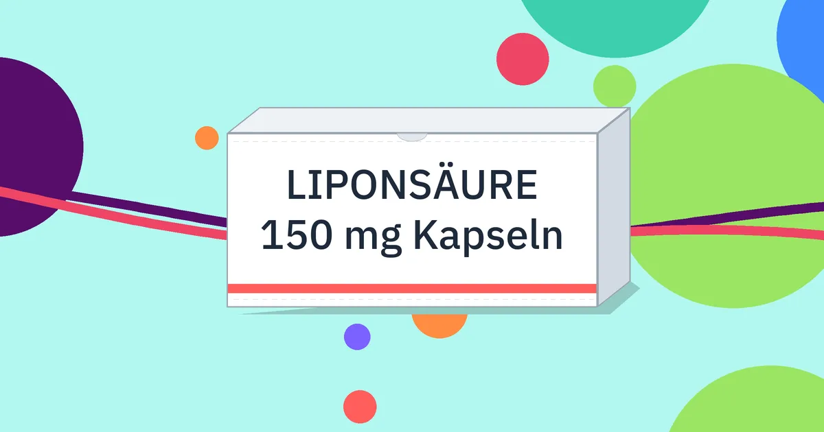 Symbolbild: Packung mit der Aufschrift LIPONSÄURE 150 mg Kapseln (PZN 10111628) – Verfügbarkeit und Bezug in Apotheken in Frankfurt am Main