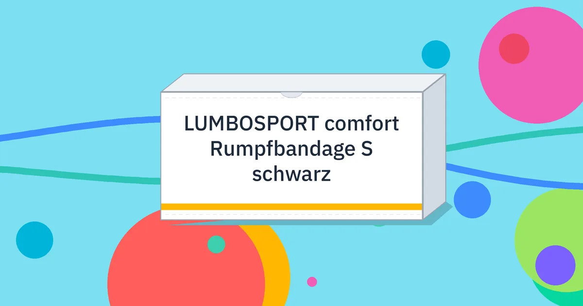Symbolbild: Packung mit der Aufschrift LUMBOSPORT comfort Rumpfbandage S schwarz (PZN 05045177) – Verfügbarkeit und Bezug in Apotheken in Frankfurt am Main