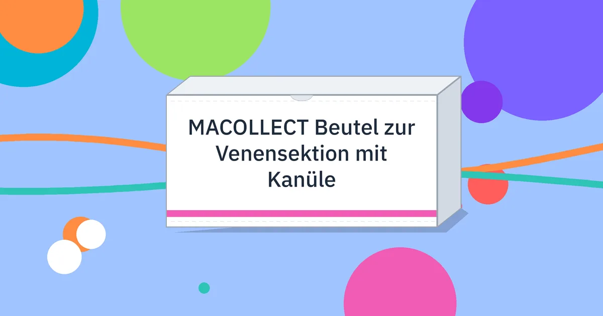 Symbolbild: Packung mit der Aufschrift MACOLLECT Beutel zur Venensektion mit Kanüle (PZN 10329505) – Verfügbarkeit und Bezug in Apotheken in Frankfurt am Main