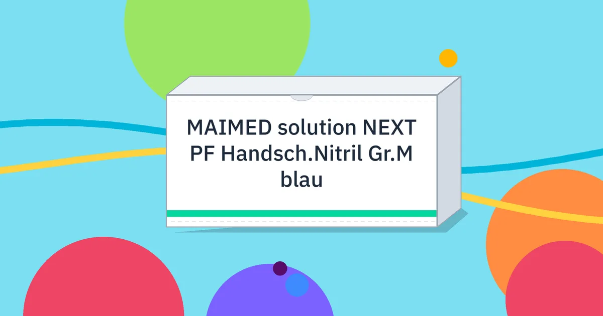 Symbolbild: Packung mit der Aufschrift MAIMED solution NEXT PF Handsch.Nitril Gr.M blau (PZN 10308176) – Verfügbarkeit und Bezug in Apotheken in Frankfurt am Main