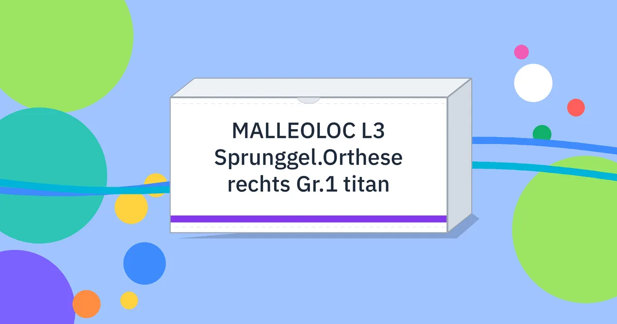 Symbolbild: Packung mit der Aufschrift MALLEOLOC L3 Sprunggel.Orthese rechts Gr.1 titan (PZN 14002238) – Verfügbarkeit und Bezug in Apotheken in Frankfurt am Main