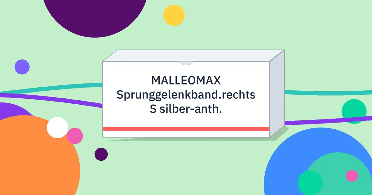 Symbolbild: Packung mit der Aufschrift MALLEOMAX Sprunggelenkband.rechts S silber-anth. (PZN 11097830) – Verfügbarkeit und Bezug in Apotheken in Frankfurt am Main