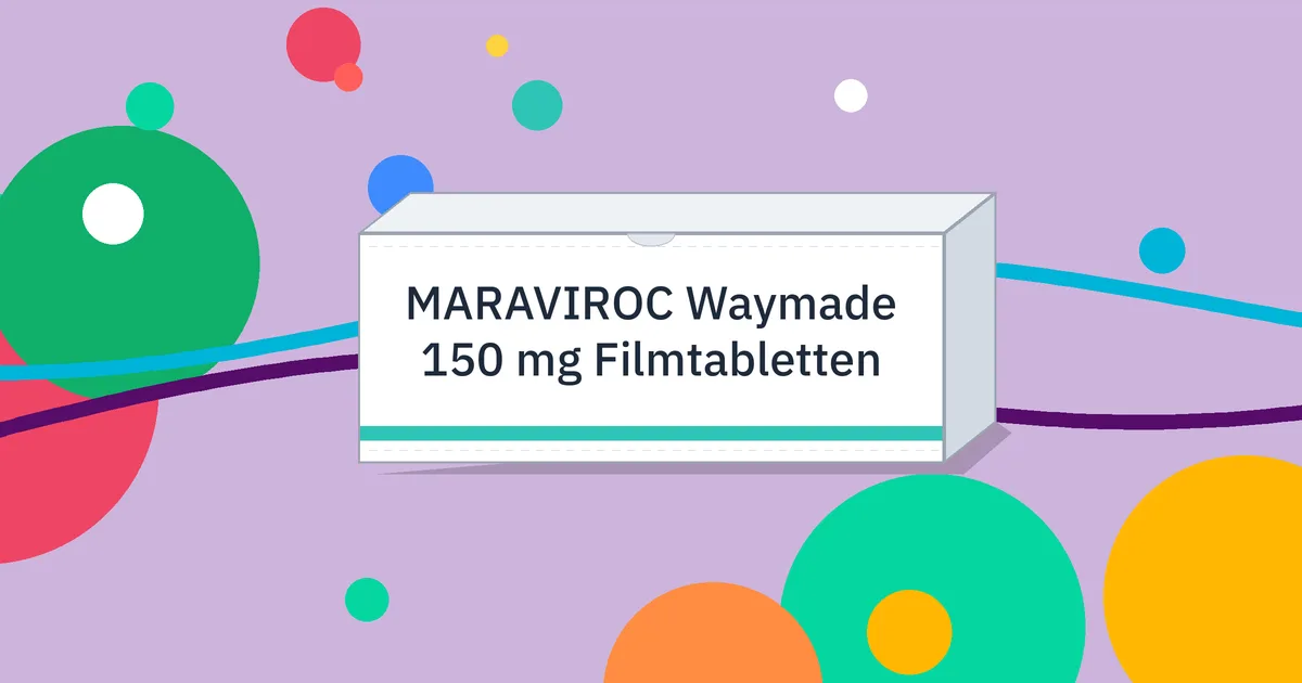 Symbolbild: Packung mit der Aufschrift MARAVIROC Waymade 150 mg Filmtabletten (PZN 19528815) – Verfügbarkeit und Bezug in Apotheken in Frankfurt am Main