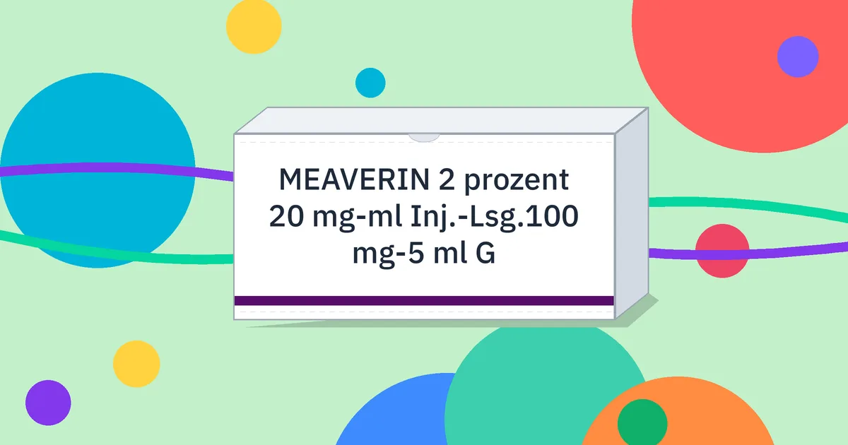 Symbolbild: Packung mit der Aufschrift MEAVERIN 2 prozent 20 mg-ml Inj.-Lsg.100 mg-5 ml G (PZN 11356183) – Verfügbarkeit und Bezug in Apotheken in Frankfurt am Main