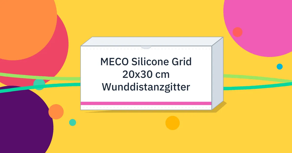 Symbolbild: Packung mit der Aufschrift MECO Silicone Grid 20x30 cm Wunddistanzgitter (PZN 17616449) – Verfügbarkeit und Bezug in Apotheken in Frankfurt am Main