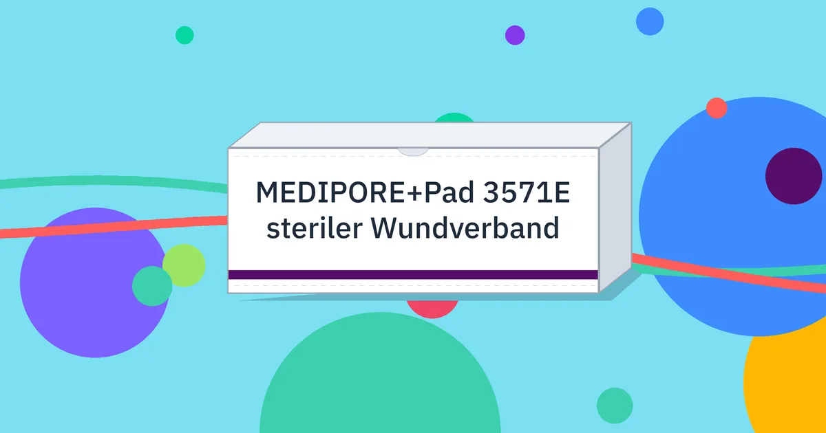 Symbolbild: Packung mit der Aufschrift MEDIPORE+Pad 3571E steriler Wundverband (PZN 06495391) – Verfügbarkeit und Bezug in Apotheken in Frankfurt am Main