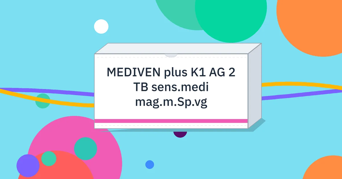 Symbolbild: Packung mit der Aufschrift MEDIVEN plus K1 AG 2 TB sens.medi mag.m.Sp.vg (PZN 15064230) – Verfügbarkeit und Bezug in Apotheken in Frankfurt am Main