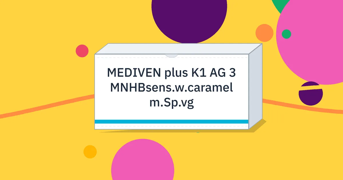 Symbolbild: Packung mit der Aufschrift MEDIVEN plus K1 AG 3 MNHBsens.w.caramel m.Sp.vg (PZN 16072987) – Verfügbarkeit und Bezug in Apotheken in Frankfurt am Main