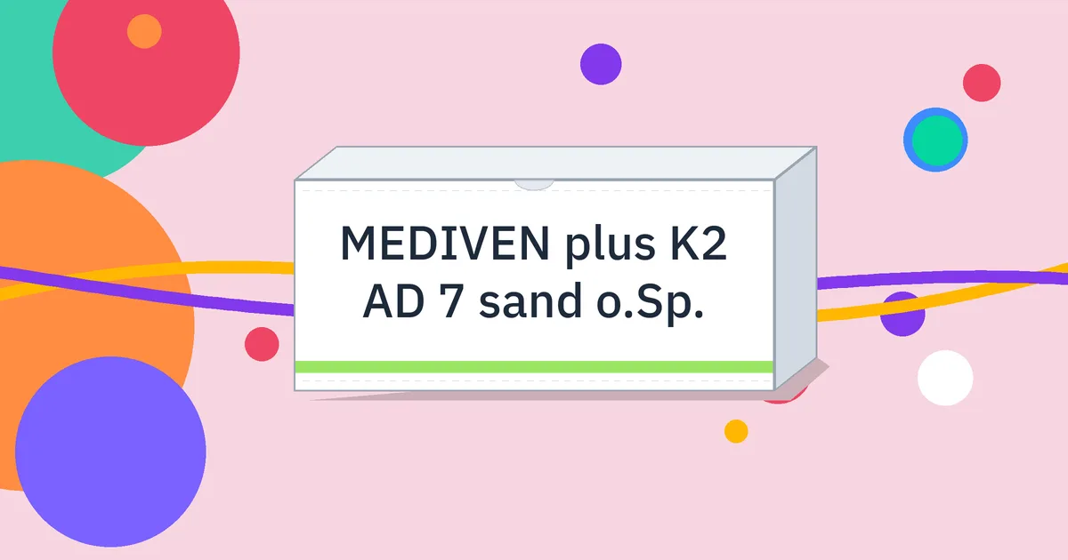 Symbolbild: Packung mit der Aufschrift MEDIVEN plus K2 AD 7 sand o.Sp. (PZN 18946278) – Verfügbarkeit und Bezug in Apotheken in Frankfurt am Main