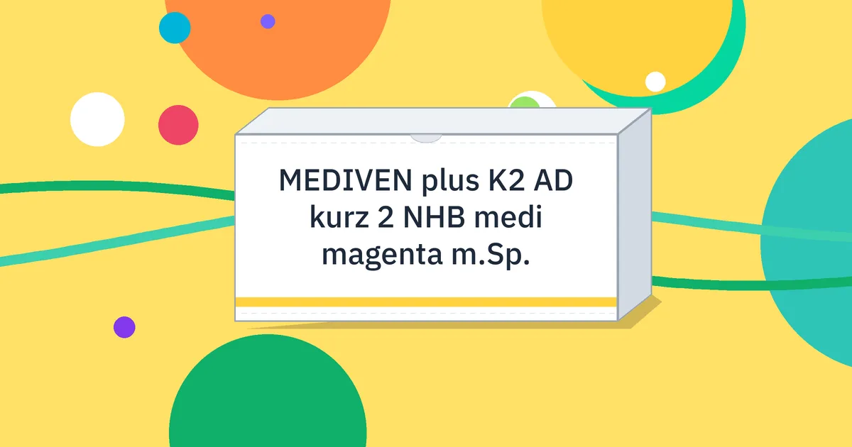 Symbolbild: Packung mit der Aufschrift MEDIVEN plus K2 AD kurz 2 NHB medi magenta m.Sp. (PZN 15925376) – Verfügbarkeit und Bezug in Apotheken in Frankfurt am Main