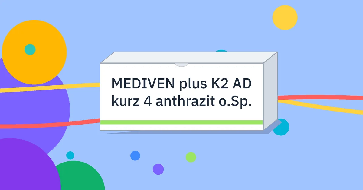 Symbolbild: Packung mit der Aufschrift MEDIVEN plus K2 AD kurz 4 anthrazit o.Sp. (PZN 15096543) – Verfügbarkeit und Bezug in Apotheken in Frankfurt am Main