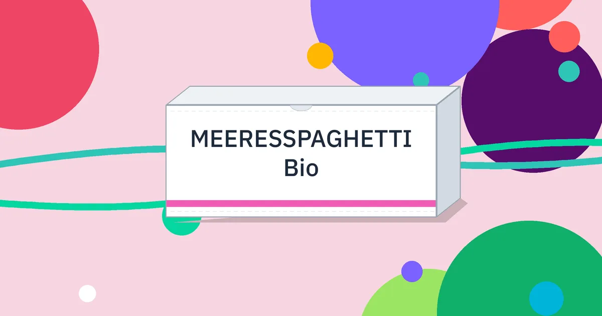 Symbolbild: Packung mit der Aufschrift MEERESSPAGHETTI Bio (PZN 16839176) – Verfügbarkeit und Bezug in Apotheken in Frankfurt am Main