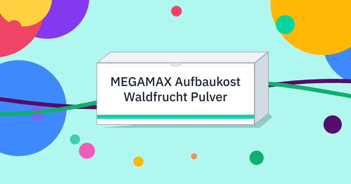 Symbolbild: Packung mit der Aufschrift MEGAMAX Aufbaukost Waldfrucht Pulver (PZN 17670466) – Verfügbarkeit und Bezug in Apotheken in Frankfurt am Main