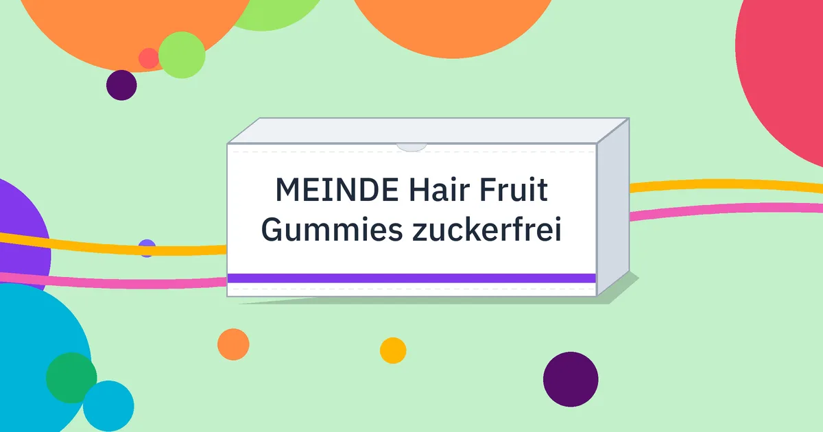 Symbolbild: Packung mit der Aufschrift MEINDE Hair Fruit Gummies zuckerfrei (PZN 20104552) – Verfügbarkeit und Bezug in Apotheken in Frankfurt am Main