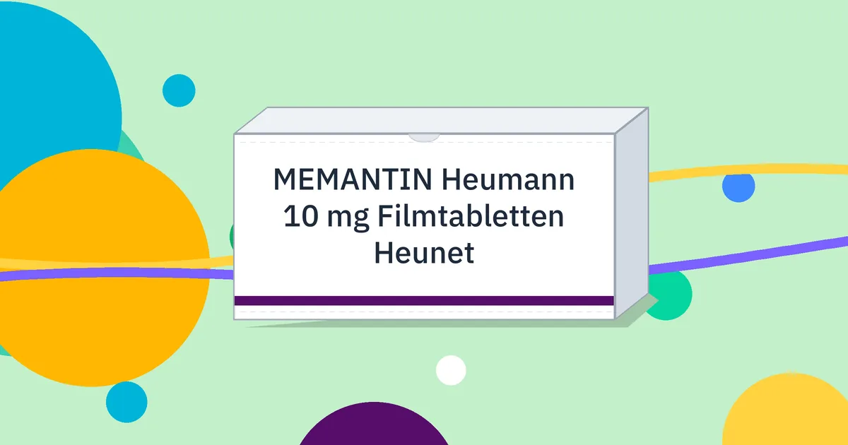 Symbolbild: Packung mit der Aufschrift MEMANTIN Heumann 10 mg Filmtabletten Heunet (PZN 16060576) – Verfügbarkeit und Bezug in Apotheken in Frankfurt am Main