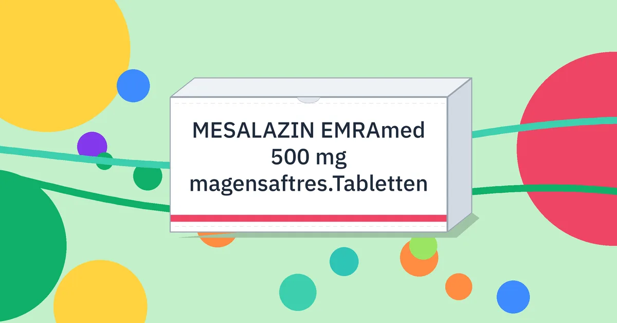 Symbolbild: Packung mit der Aufschrift MESALAZIN EMRAmed 500 mg magensaftres.Tabletten (PZN 12355122) – Verfügbarkeit und Bezug in Apotheken in Frankfurt am Main
