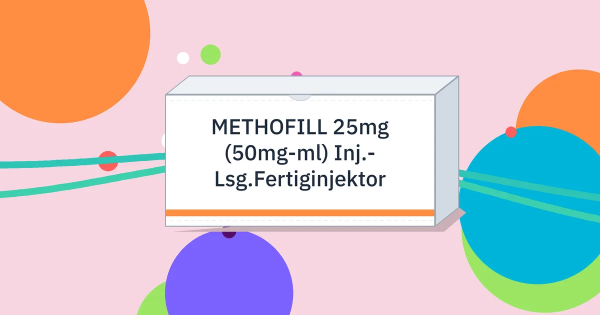 Symbolbild: Packung mit der Aufschrift METHOFILL 25mg (50mg-ml) Inj.-Lsg.Fertiginjektor (PZN 18661015) – Verfügbarkeit und Bezug in Apotheken in Frankfurt am Main