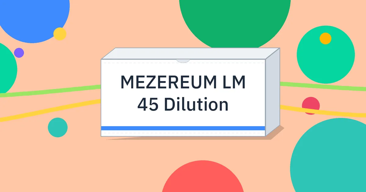 Symbolbild: Packung mit der Aufschrift MEZEREUM LM 45 Dilution (PZN 12956407) – Verfügbarkeit und Bezug in Apotheken in Frankfurt am Main