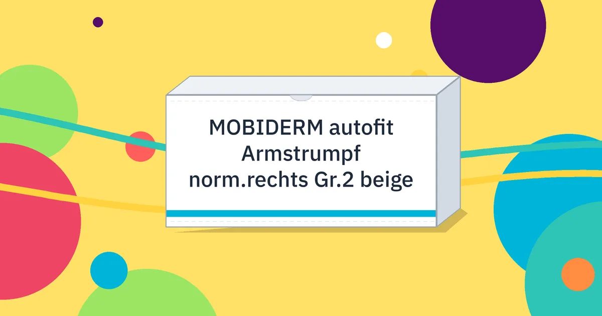 Symbolbild: Packung mit der Aufschrift MOBIDERM autofit Armstrumpf norm.rechts Gr.2 beige (PZN 13969642) – Verfügbarkeit und Bezug in Apotheken in Frankfurt am Main