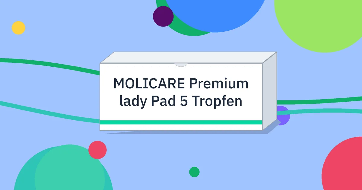 Symbolbild: Packung mit der Aufschrift MOLICARE Premium lady Pad 5 Tropfen (PZN 18659171) – Verfügbarkeit und Bezug in Apotheken in Frankfurt am Main