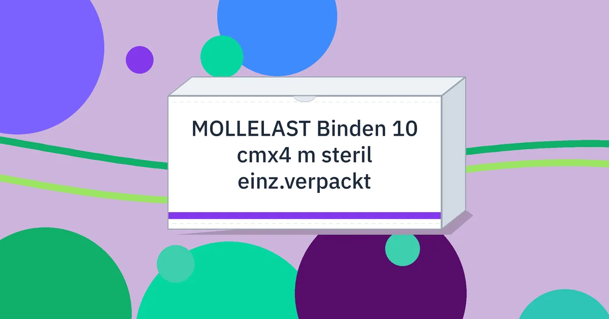 Symbolbild: Packung mit der Aufschrift MOLLELAST Binden 10 cmx4 m steril einz.verpackt (PZN 04780727) – Verfügbarkeit und Bezug in Apotheken in Frankfurt am Main
