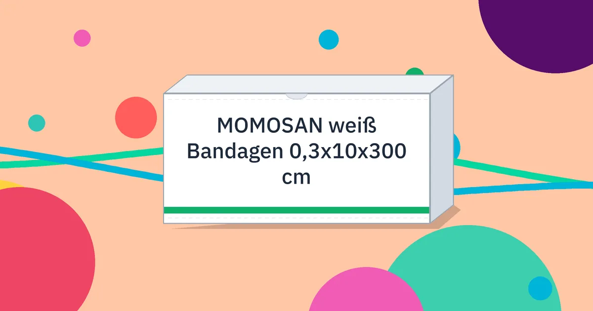 Symbolbild: Packung mit der Aufschrift MOMOSAN weiß Bandagen 0,3x10x300 cm (PZN 01651923) – Verfügbarkeit und Bezug in Apotheken in Frankfurt am Main