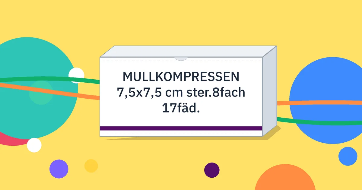Symbolbild: Packung mit der Aufschrift MULLKOMPRESSEN 7,5x7,5 cm ster.8fach 17fäd. (PZN 06929398) – Verfügbarkeit und Bezug in Apotheken in Frankfurt am Main