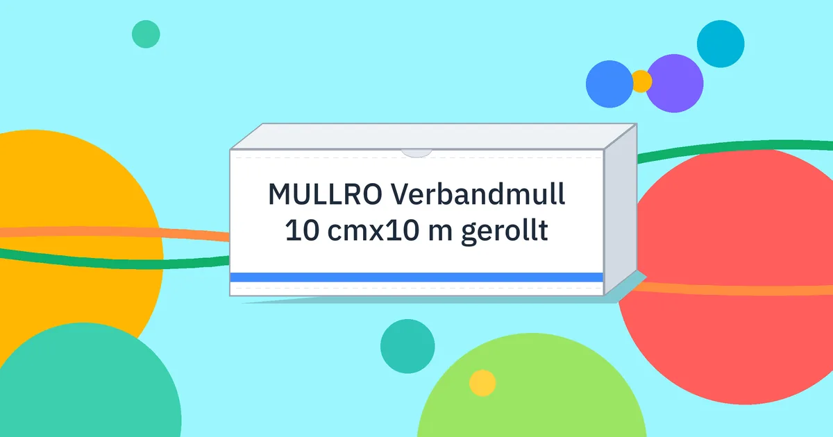 Symbolbild: Packung mit der Aufschrift MULLRO Verbandmull 10 cmx10 m gerollt (PZN 13744995) – Verfügbarkeit und Bezug in Apotheken in Frankfurt am Main