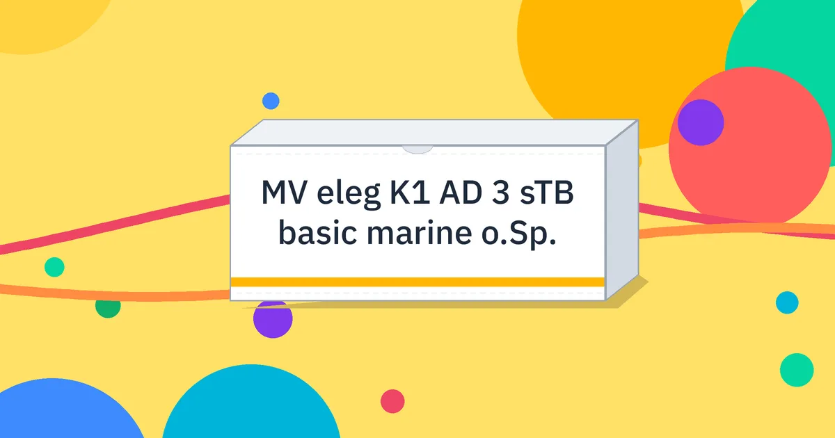 Symbolbild: Packung mit der Aufschrift MV eleg K1 AD 3 sTB basic marine o.Sp. (PZN 14583979) – Verfügbarkeit und Bezug in Apotheken in Frankfurt am Main