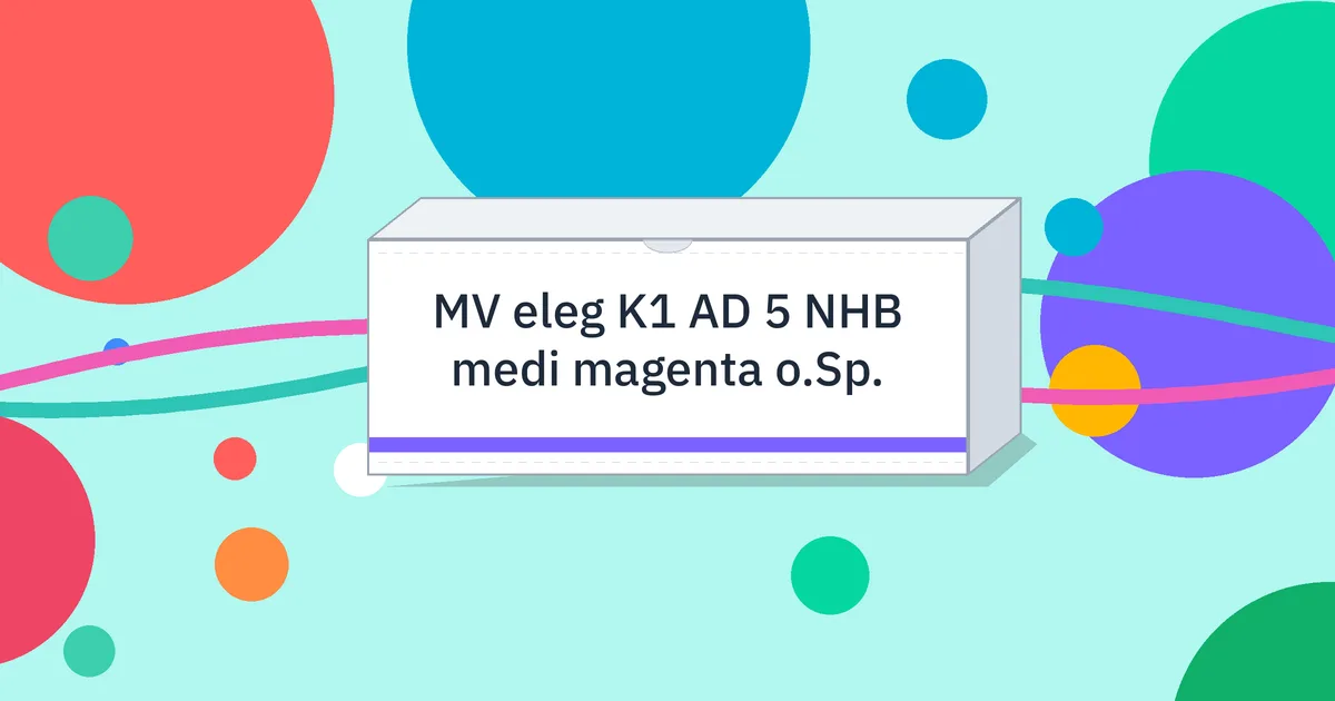 Symbolbild: Packung mit der Aufschrift MV eleg K1 AD 5 NHB medi magenta o.Sp. (PZN 15674721) – Verfügbarkeit und Bezug in Apotheken in Frankfurt am Main