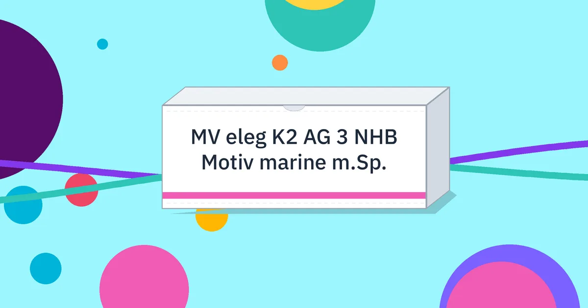 Symbolbild: Packung mit der Aufschrift MV eleg K2 AG 3 NHB Motiv marine m.Sp. (PZN 15722957) – Verfügbarkeit und Bezug in Apotheken in Frankfurt am Main
