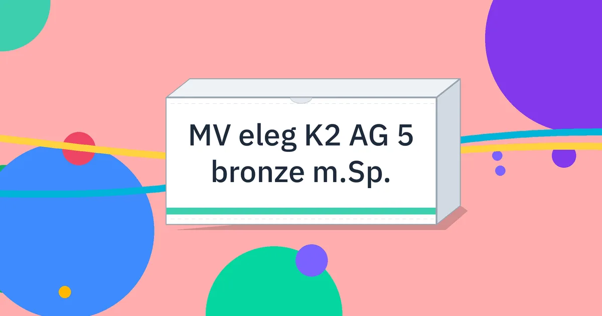 Symbolbild: Packung mit der Aufschrift MV eleg K2 AG 5 bronze m.Sp. (PZN 14719640) – Verfügbarkeit und Bezug in Apotheken in Frankfurt am Main