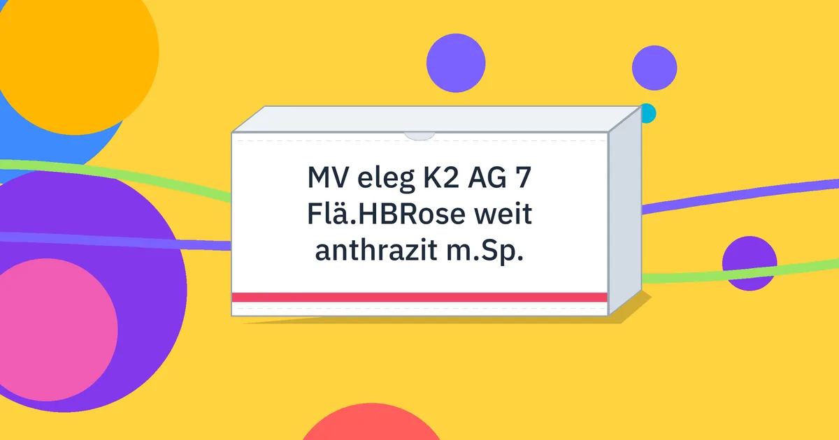 Symbolbild: Packung mit der Aufschrift MV eleg K2 AG 7 Flä.HBRose weit anthrazit m.Sp. (PZN 15719582) – Verfügbarkeit und Bezug in Apotheken in Frankfurt am Main