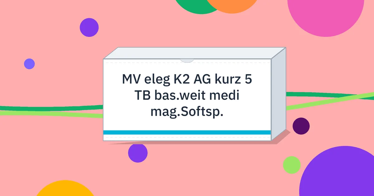 Symbolbild: Packung mit der Aufschrift MV eleg K2 AG kurz 5 TB bas.weit medi mag.Softsp. (PZN 14638605) – Verfügbarkeit und Bezug in Apotheken in Frankfurt am Main